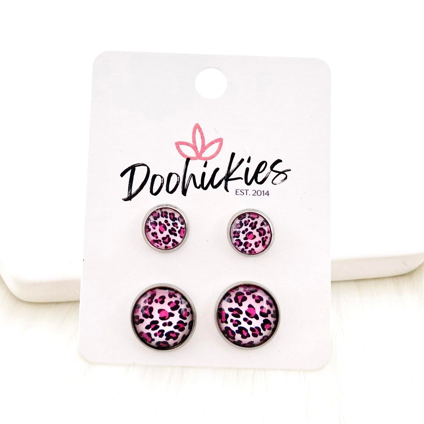 Pink Ombre Leopard Mommy and Me in Stainless Steel Settings -Earrings ...