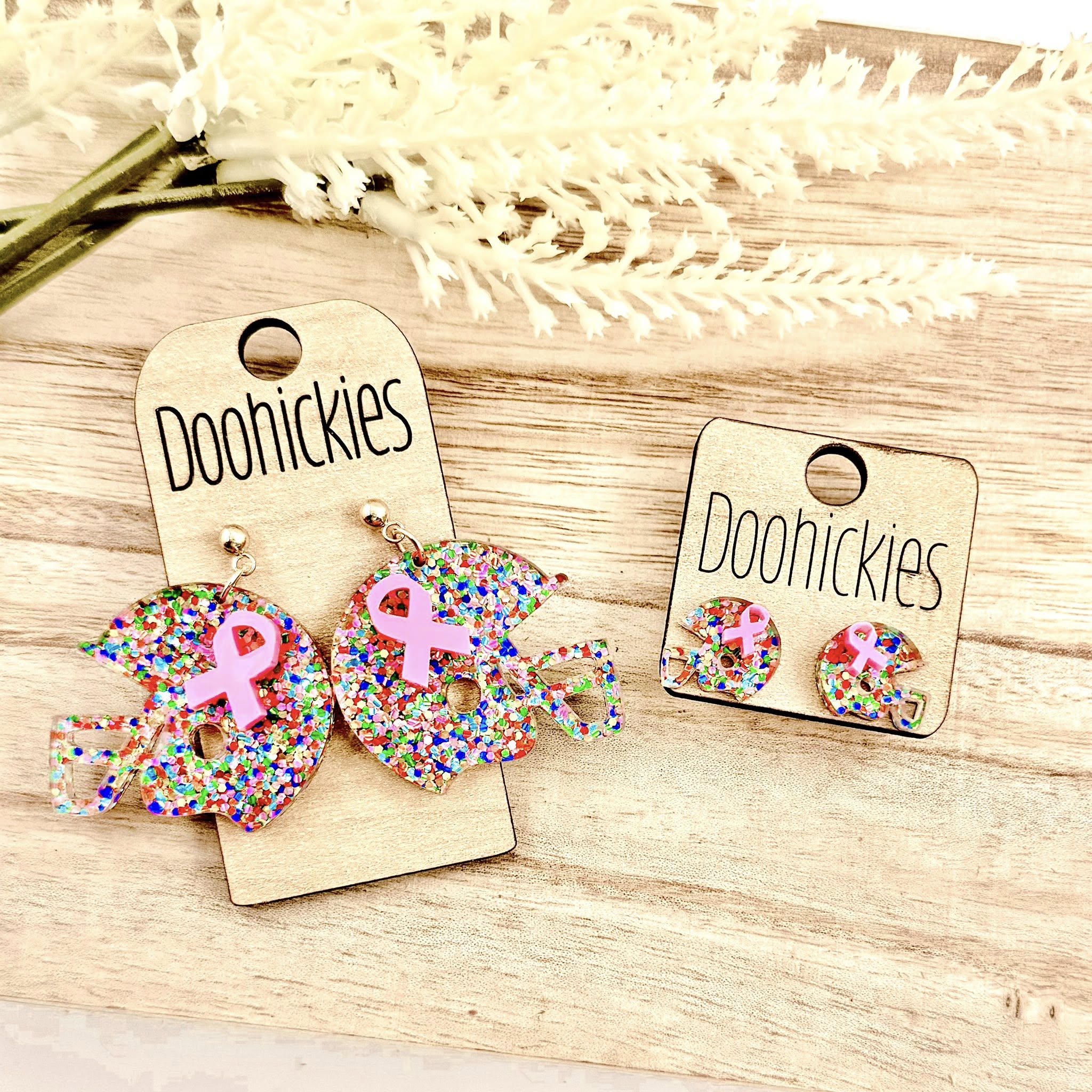 Pink Out Daisy Glitter Ribbon Football Helmet Earring Collection - Bre ...