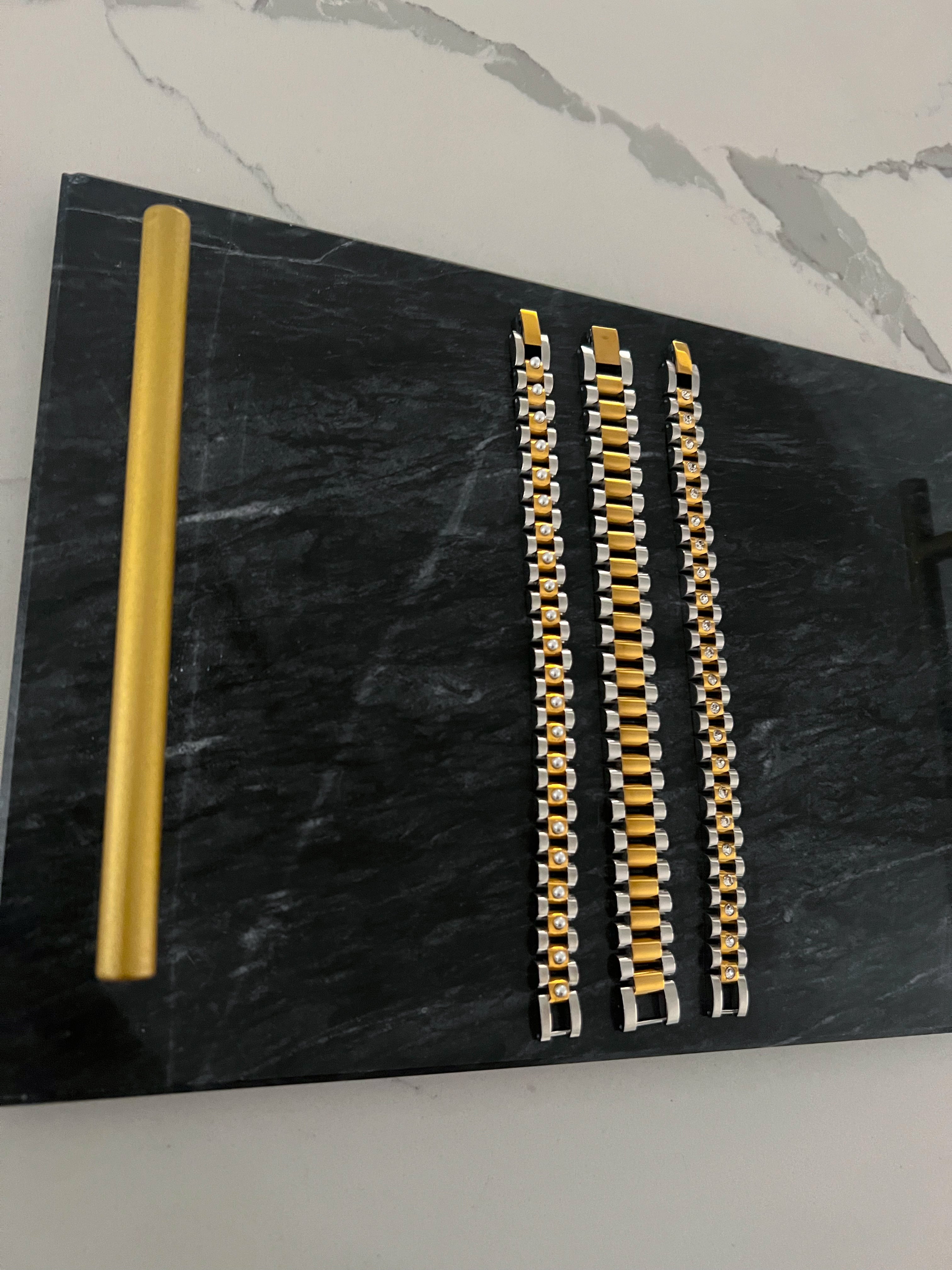 DIAMOND TWO TONED WATCH BAND BRACELET – Southern Bling Boutique